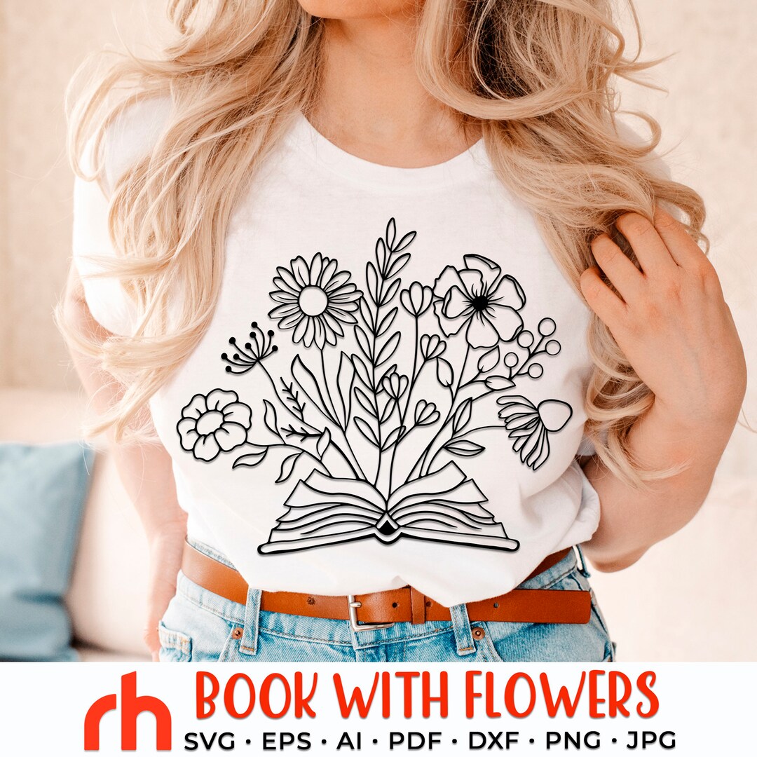 Book With Flowers SVG, Library Cut File, Floral Book PNG, Librarian ...