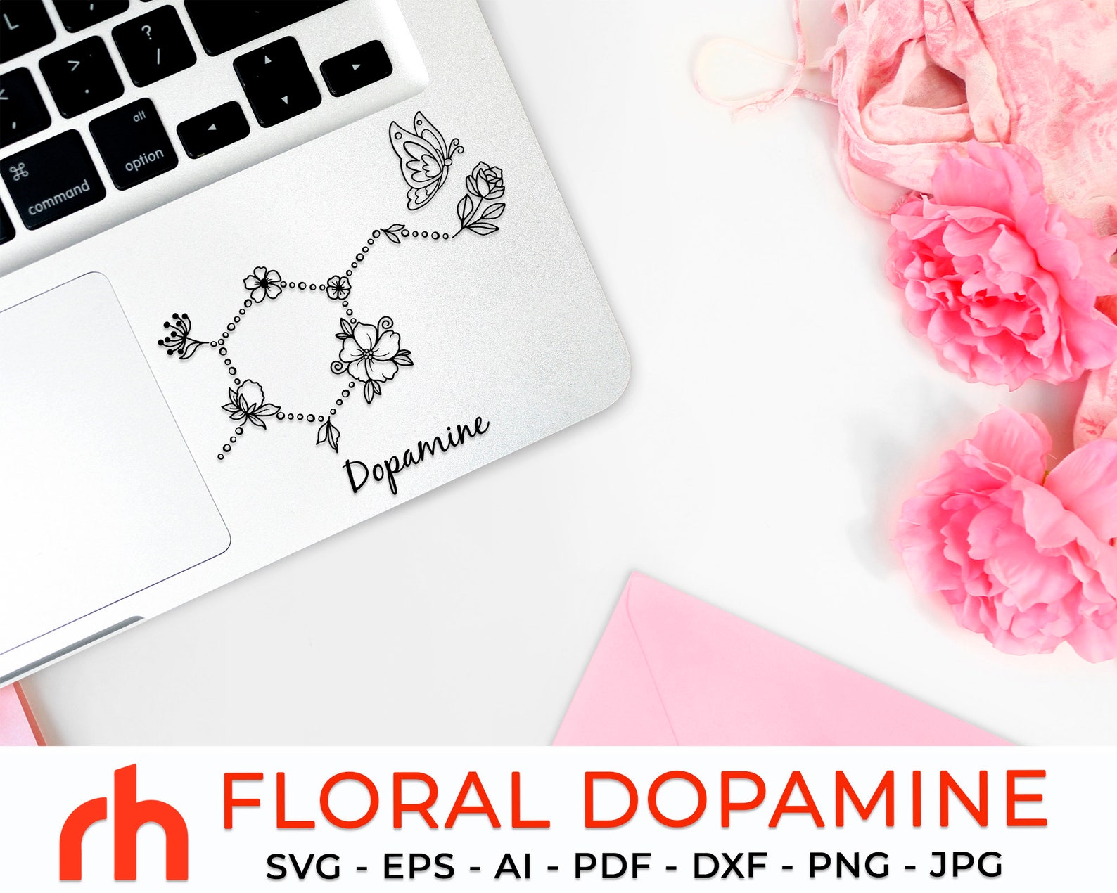 Floral Dopamine SVG, Flower Molecule Cut File, Molecular Structure DXF ...