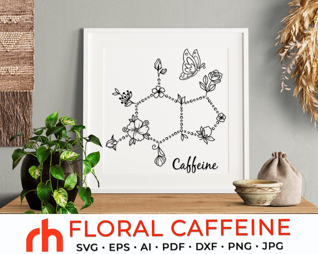 Floral Caffeine SVG, Coffee Molecule Cut File, Chemical Structure DXF ...