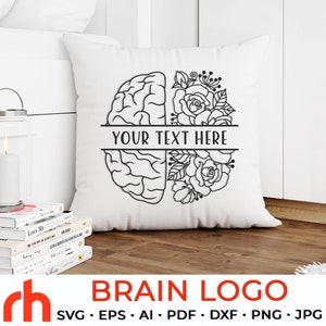 Brain Logo SVG, Floral Label Cut File, Flower Monogram DXF, Brain With ...