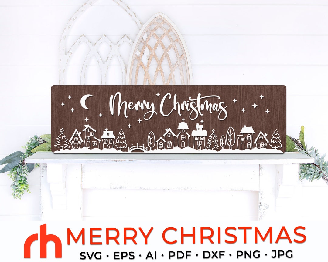 Merry Christmas SVG, Porch Board Cut File, Xmas Horizontal Sign DXF ...