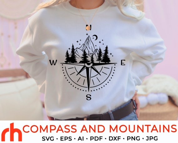 Compass and Mountains SVG Mountain Scene Cut File - Etsy