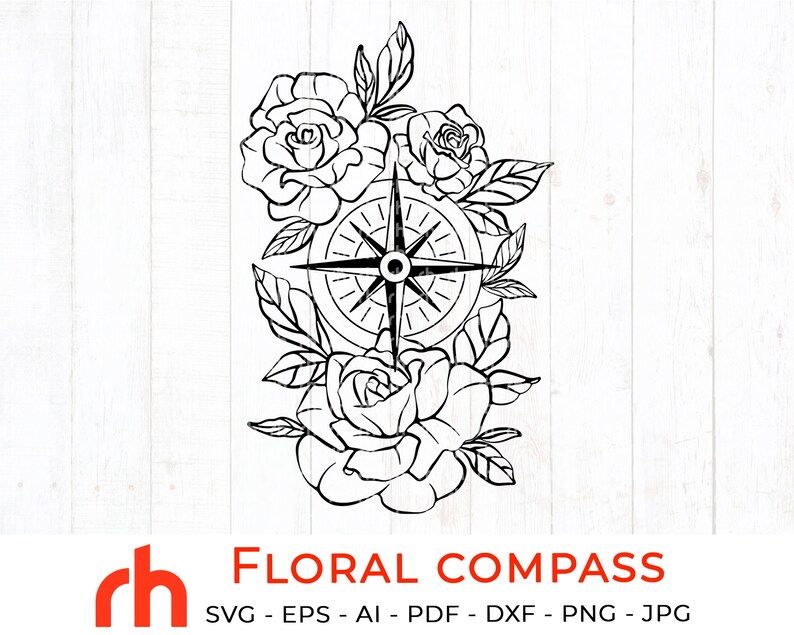 Compass With Roses Svg Flower Compass Svg Floral Compass | Etsy