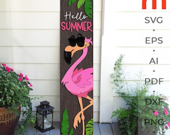Hello Flockers SVG, Layered Porch Sign Cut File, Summer Leaner DXF ...
