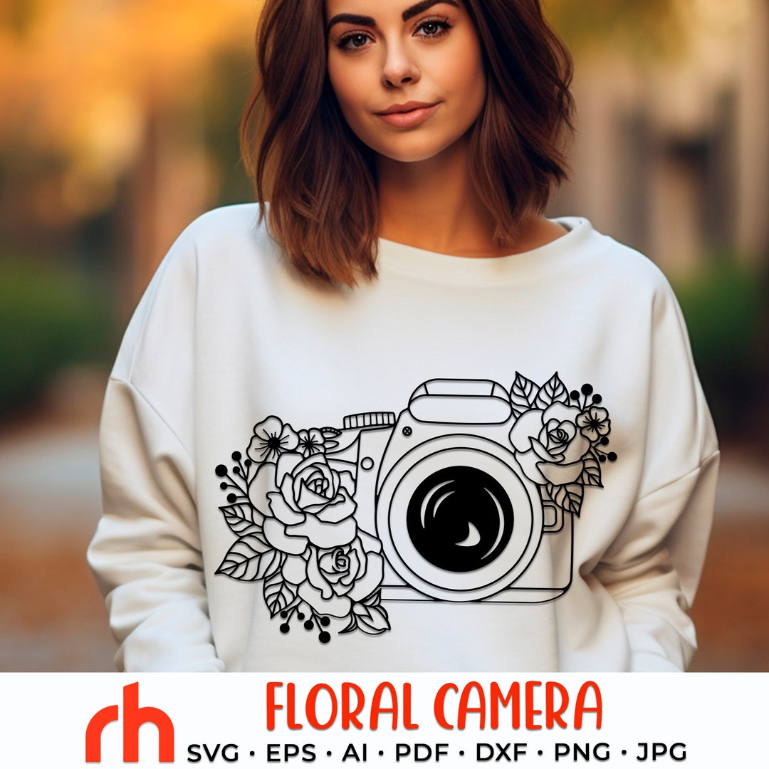 Floral Camera SVG, Flower Camera Cut File, Photographer DXF, Roses ...