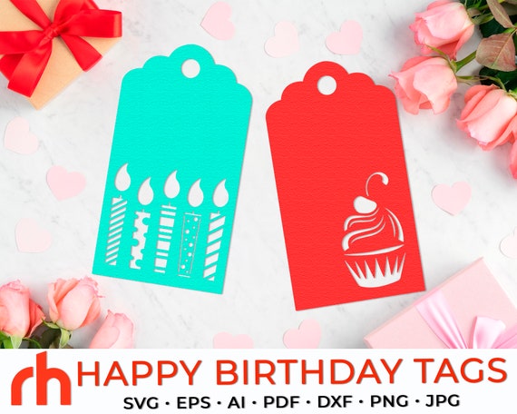 Happy Birthday Tags SVG Gift Label Cut File - Etsy Australia