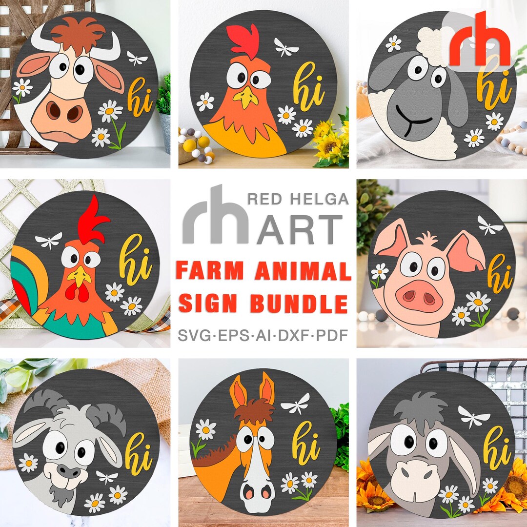 Animal Sign SVG Bundle, Layered Farm Door Sign Cut File, Farmhouse ...