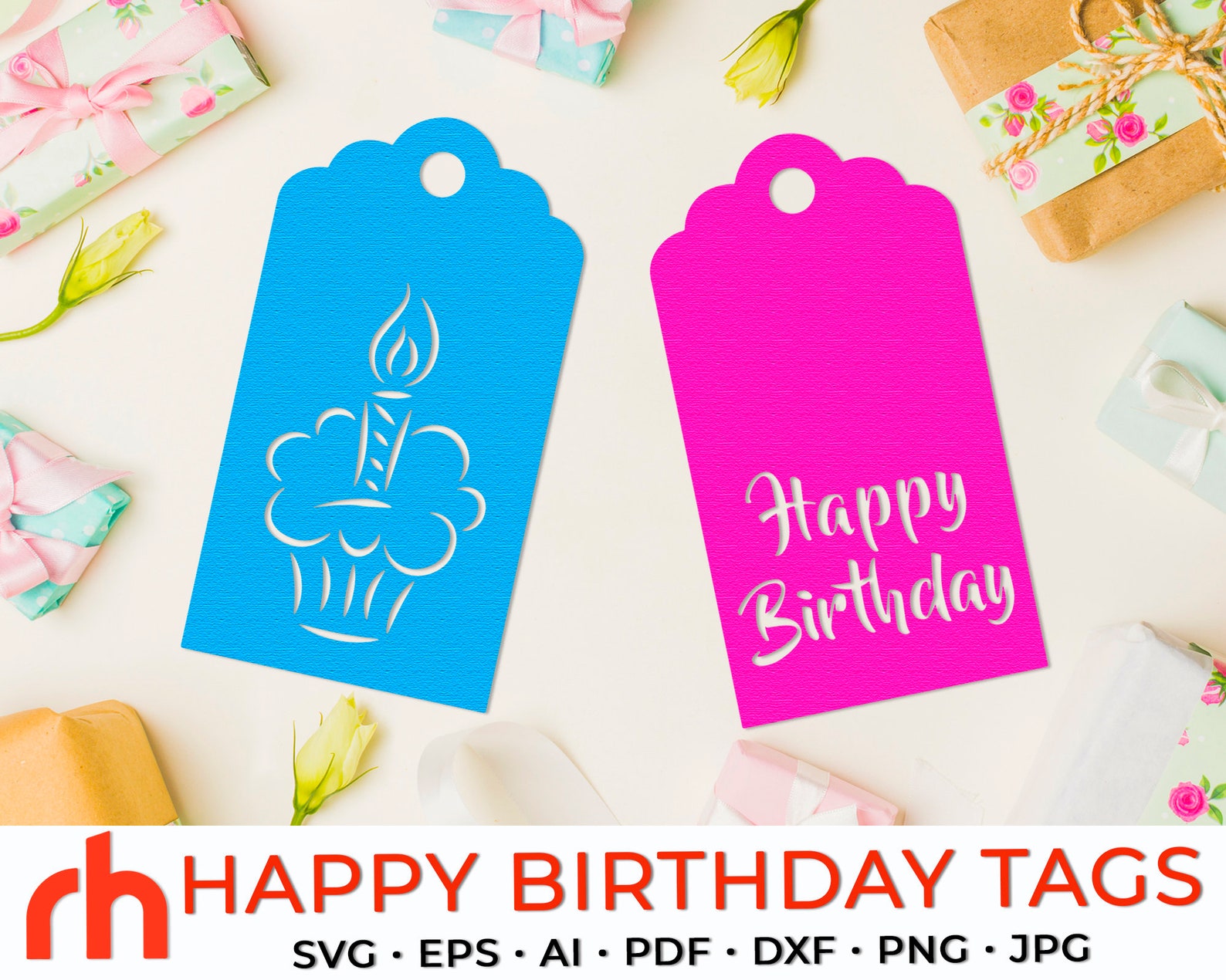 Happy Birthday Tags SVG Gift Label Cut File | Etsy