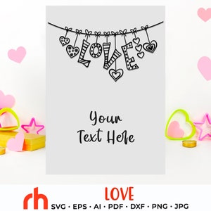 Love SVG, Valentine's Day Cut File, Hanging Ornament DXF, Hearts on a ...