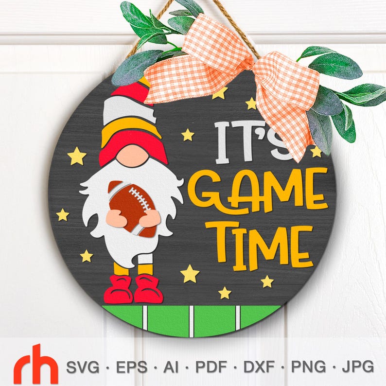 It’s Game Time SVG, Layered Door Sign Cut File, Silhouette of a Gnome ...