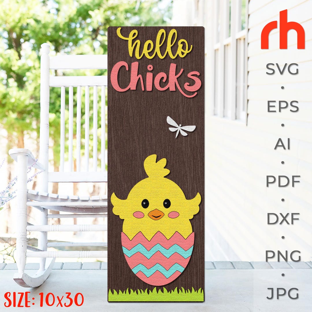 Hello Chicks SVG, Layered Porch Sign Cut File, Easter Leaner DXF ...