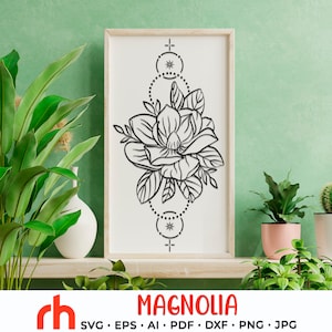 Magnolia SVG, Geometric Flower Cut File, Flower in Circle DXF, Tattoo ...