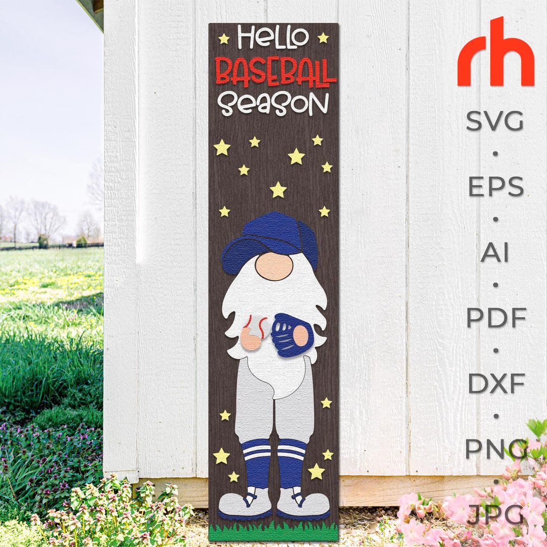 Hello Baseball Season SVG, Layered Porch Sign Cut File, Silhouette of a ...