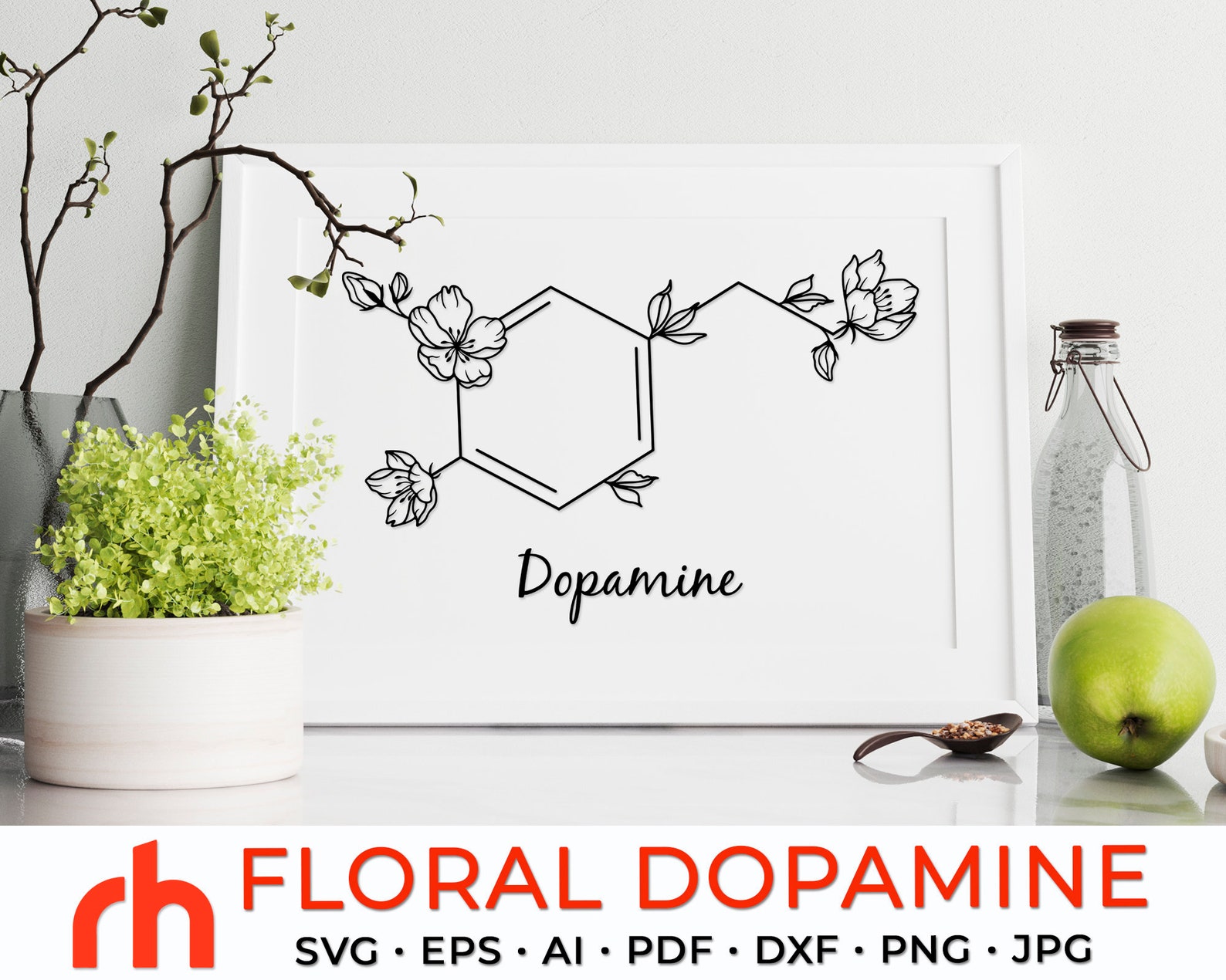Floral Dopamine SVG Flower Molecule Cut File Molecular - Etsy
