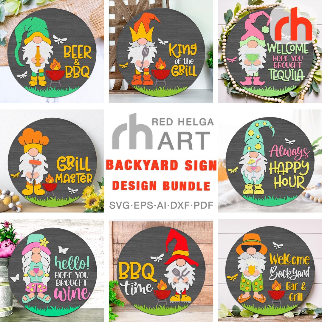 Backyard Sign SVG Bundle, Layered Door Sign Cut File, Summer Round ...