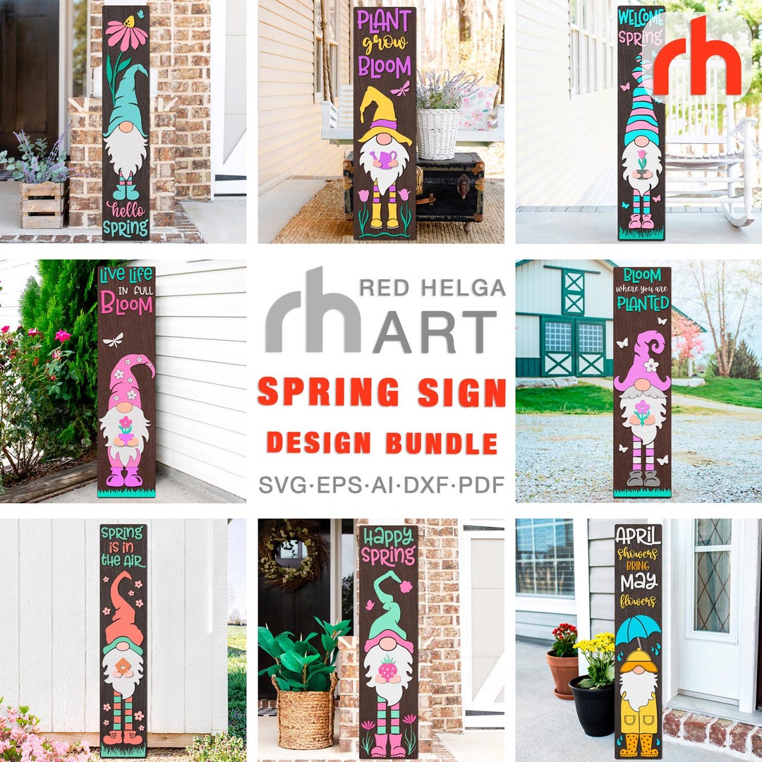 Spring Gnome Sign SVG Bundle, Garden Porch Sign Cut File, Layered ...