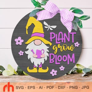Spring Gnome Sign SVG Bundle, Garden Door Sign Cut File, Layered Spring ...