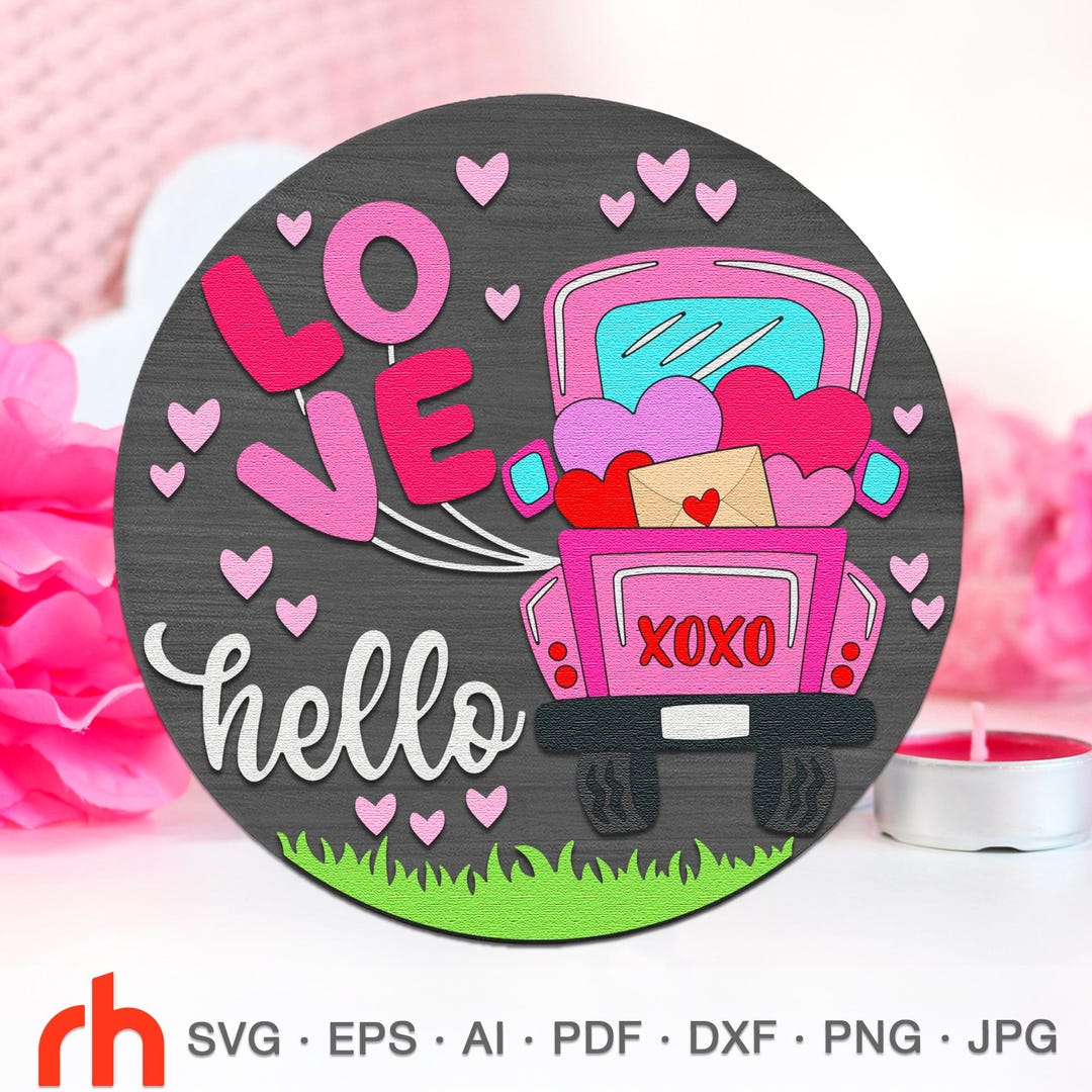 Hello Love SVG, Valentine’s Day Door Sign Cut File, Silhouette of a ...