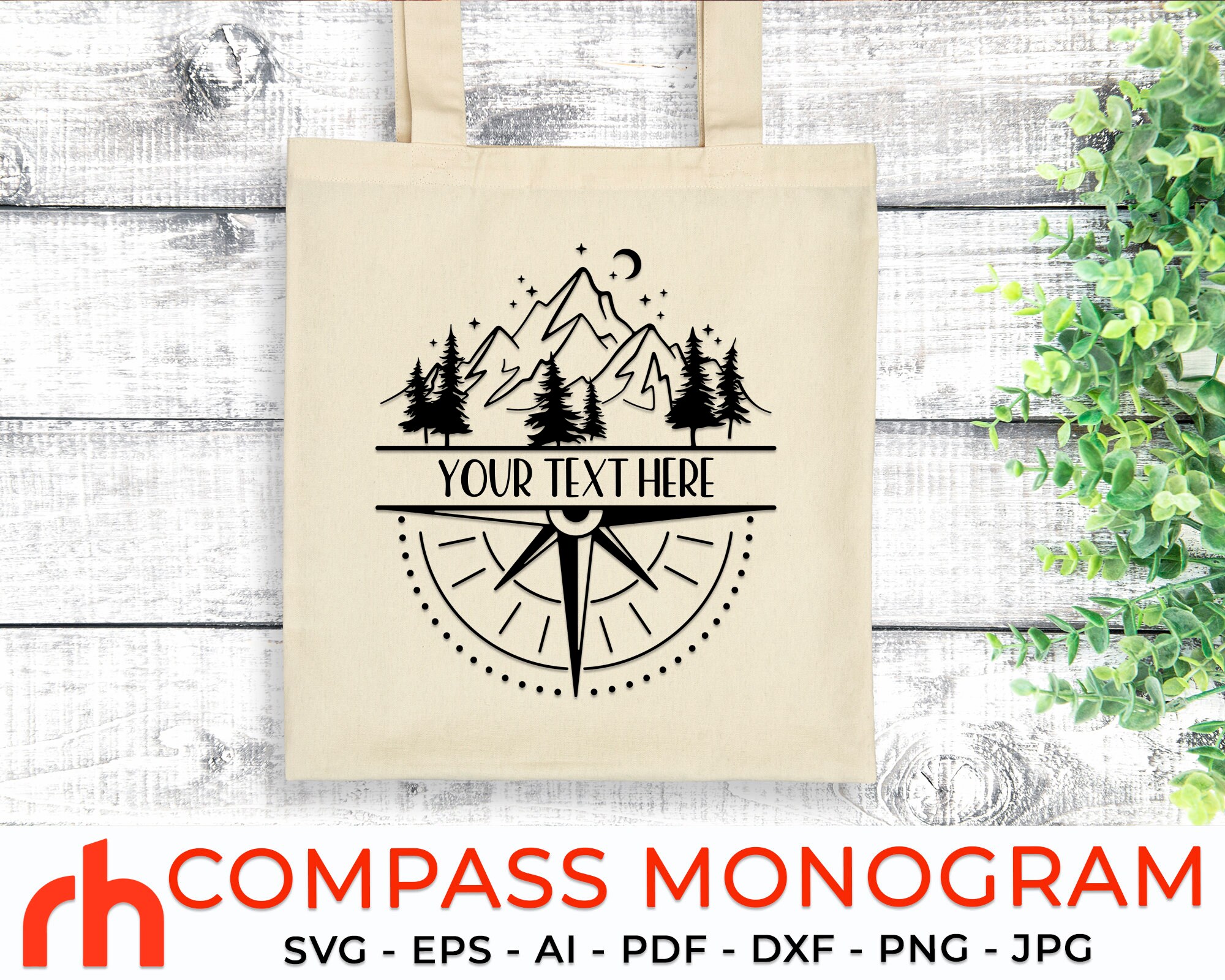 Compass Monogram SVG Mountains Logo Cut File - Etsy