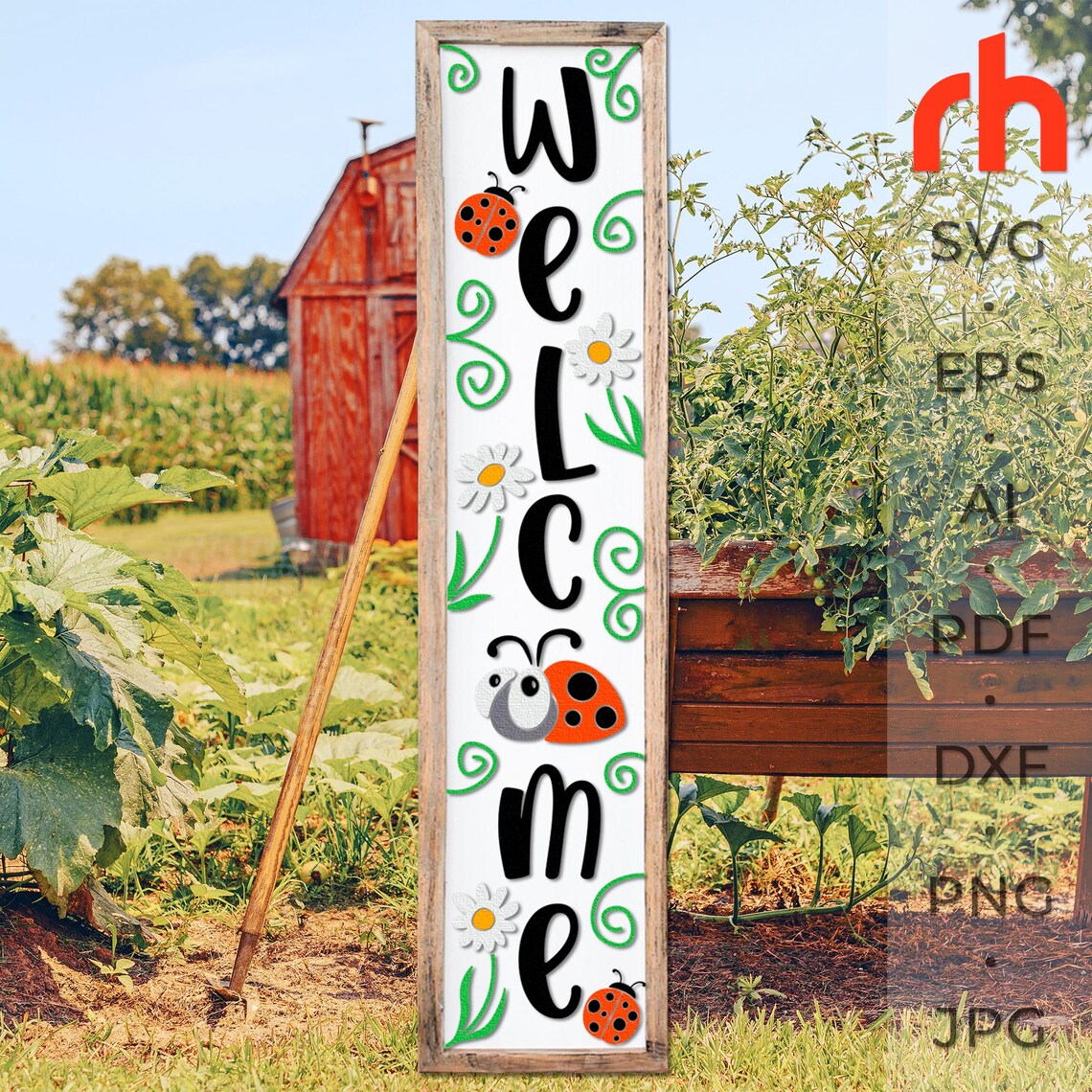 Lady Bug Welcome SVG, Porch Sign Cut File, Silhouettes of Daisy With ...