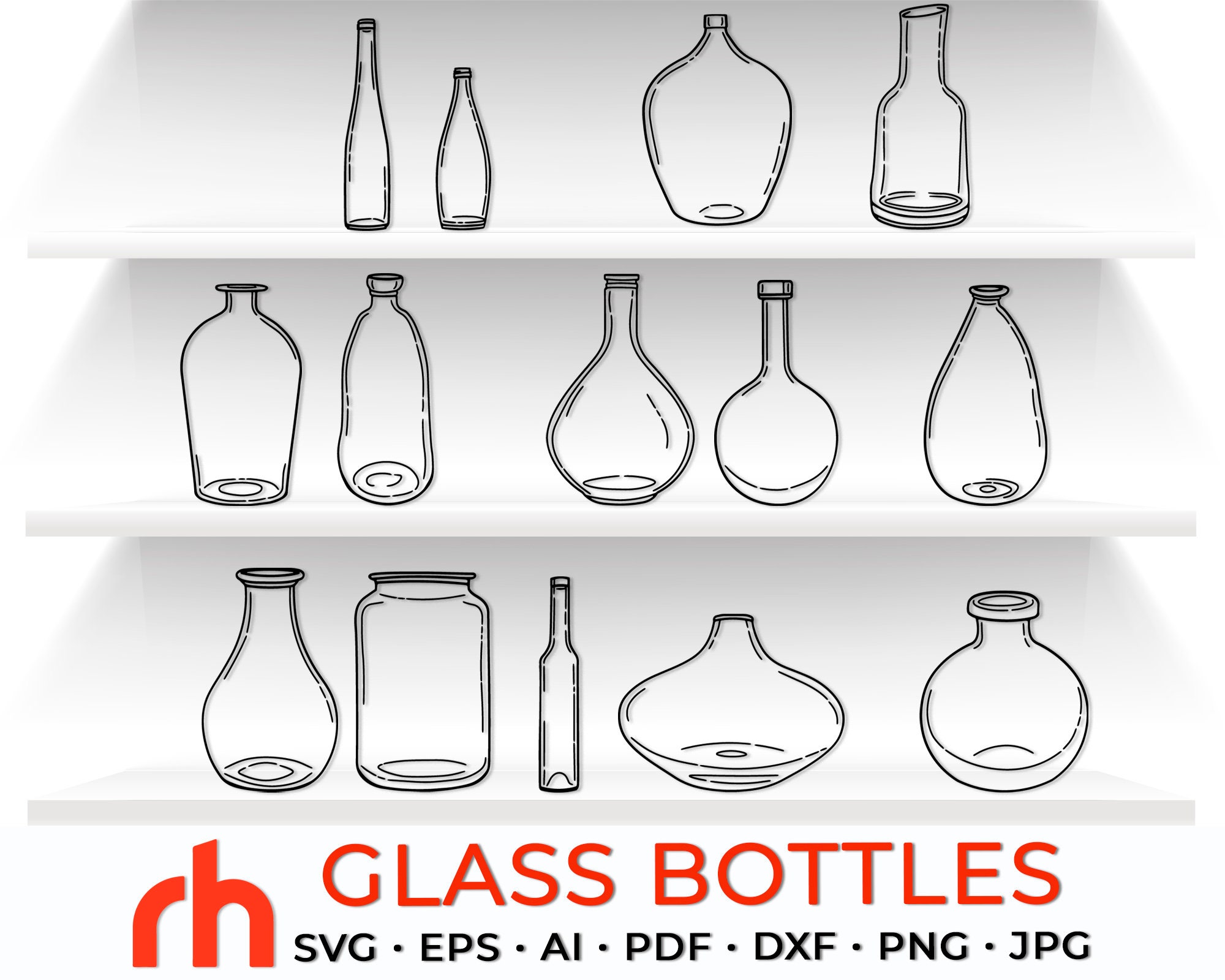 Paquete SVG de botellas de vidrio, archivos de corte de jarrones ...