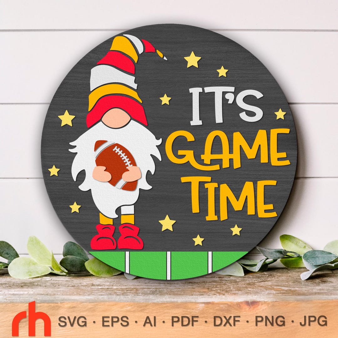 It’s Game Time SVG, Layered Door Sign Cut File, Silhouette of a Gnome ...