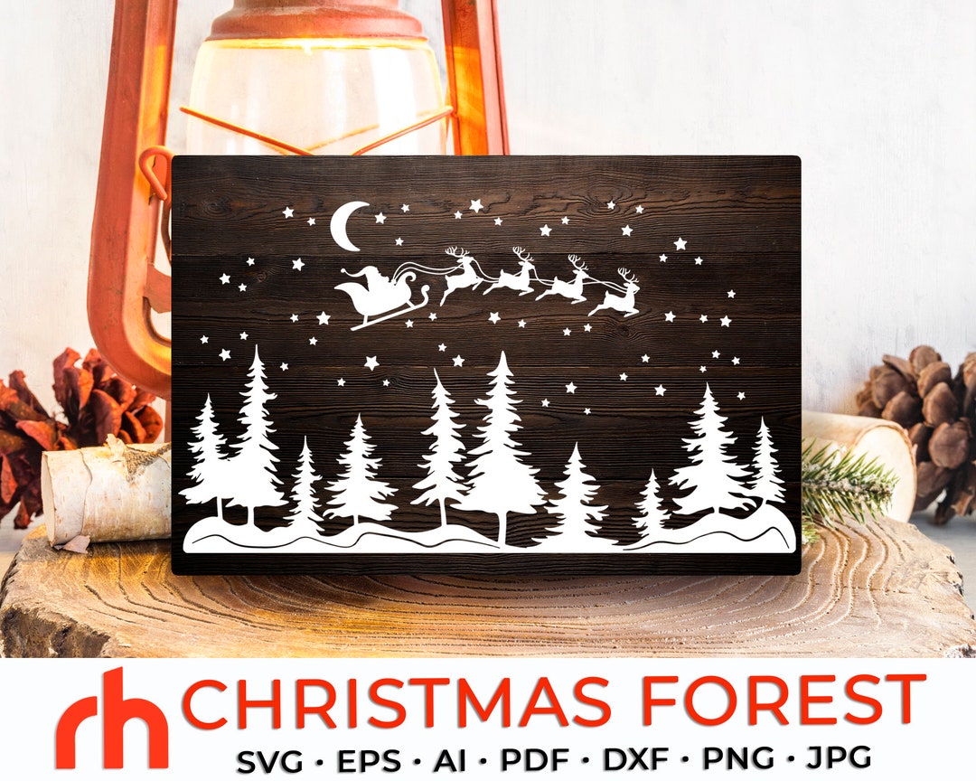 Christmas Forest SVG, Winter Scene Cut File, Xmas Night DXF, Holiday ...