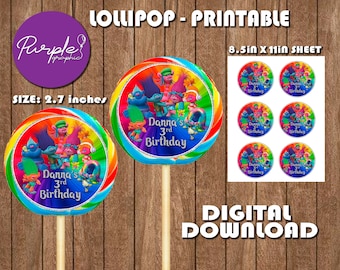 Label for TROLLS Party Lollipop Label DIGITAL DOWNLOAD Trolls Printable ...
