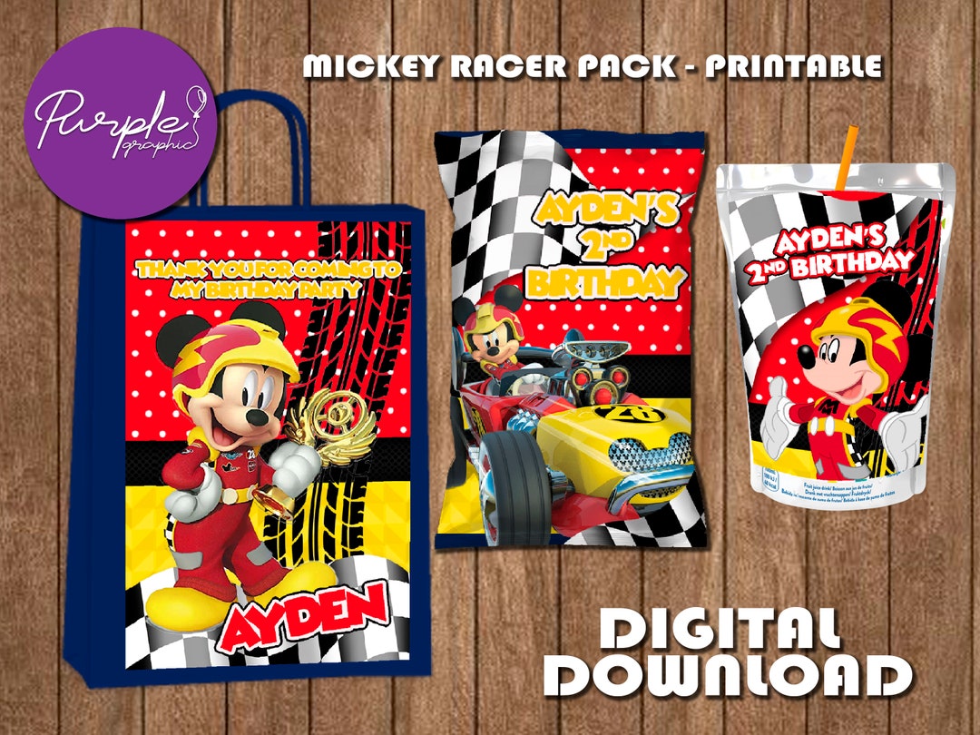 Labels for Mickey Racer Party Pack - Chip Bag - Favor Bag - Juice ...