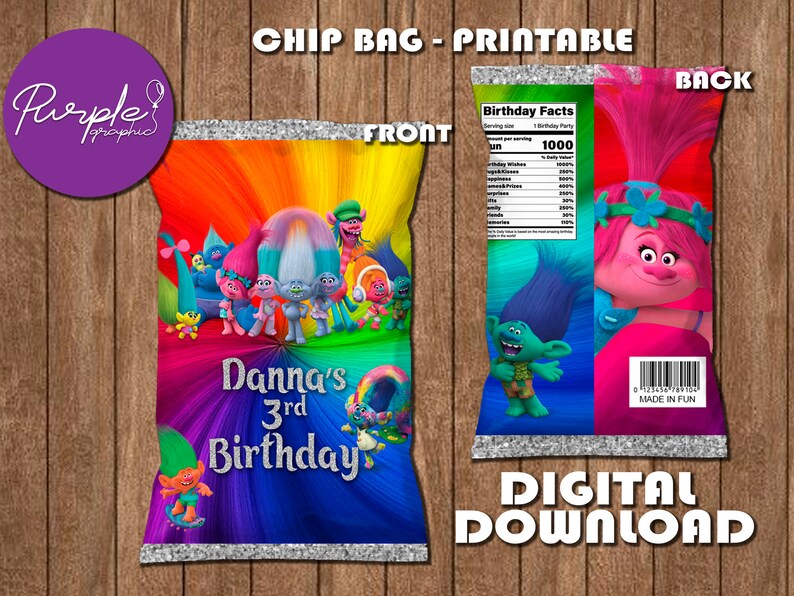 Labels for Trolls Party Chip Bag Label DIGITAL DOWNLOAD Trolls ...