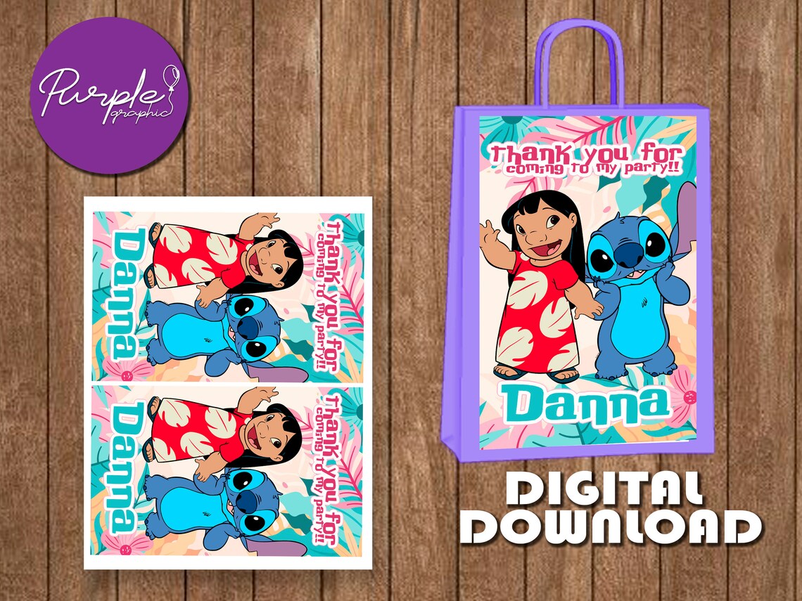 Label for Lilo and Stitch Birthday Party - Favor Bag - Gift Bag - Treat ...