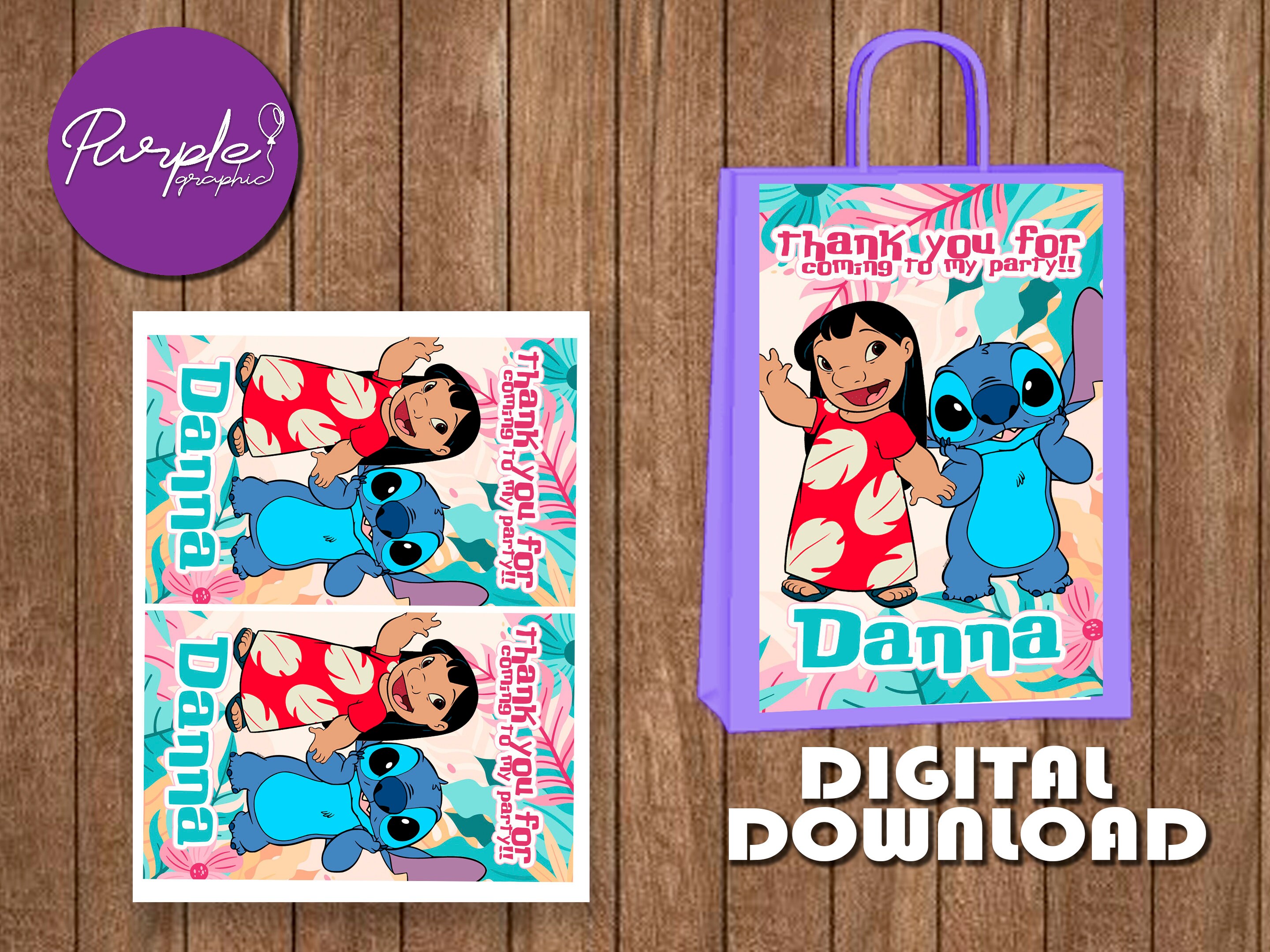 Label for Lilo and Stitch Birthday Party - Favor Bag - Gift Bag - Treat ...