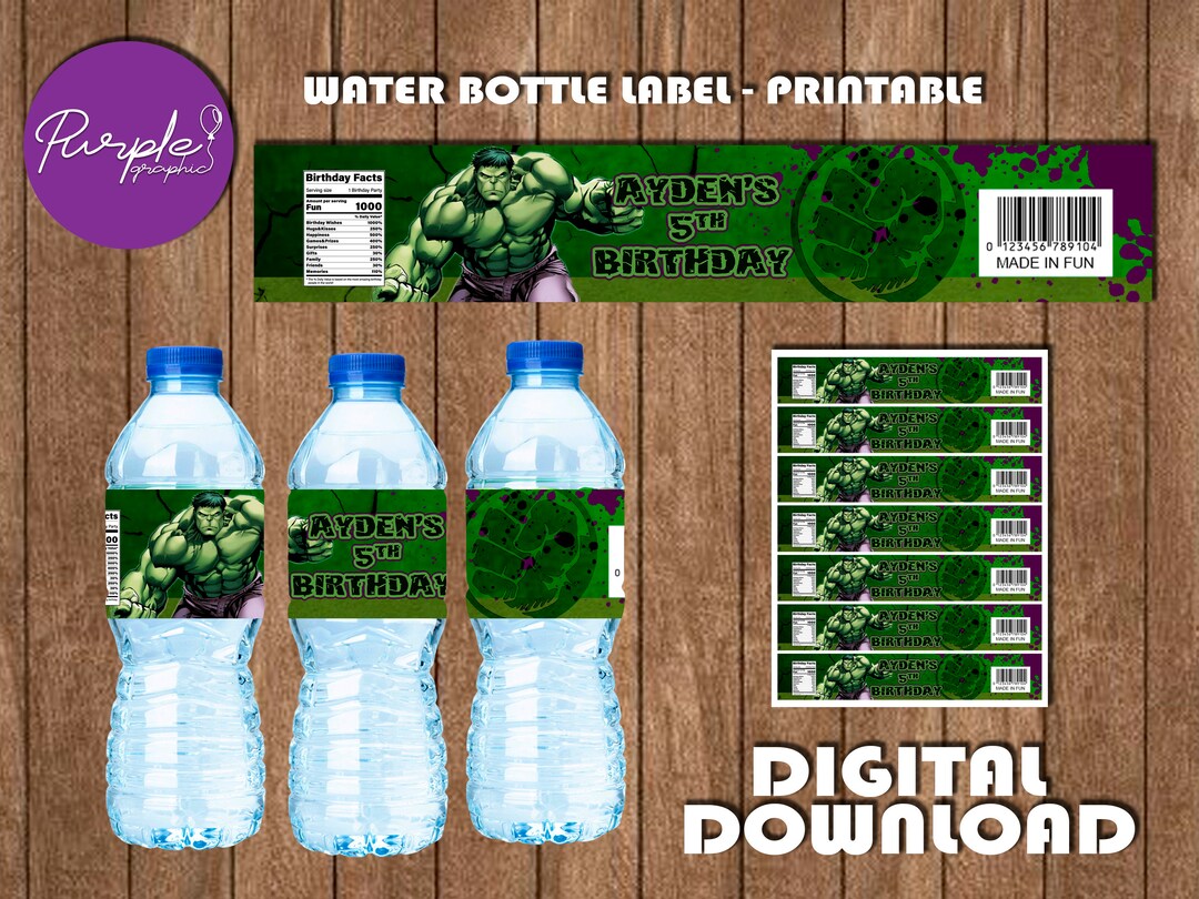 Labels HULK Birthday Party Pack - Water Bottle Label - DIGITAL DOWNLOAD ...