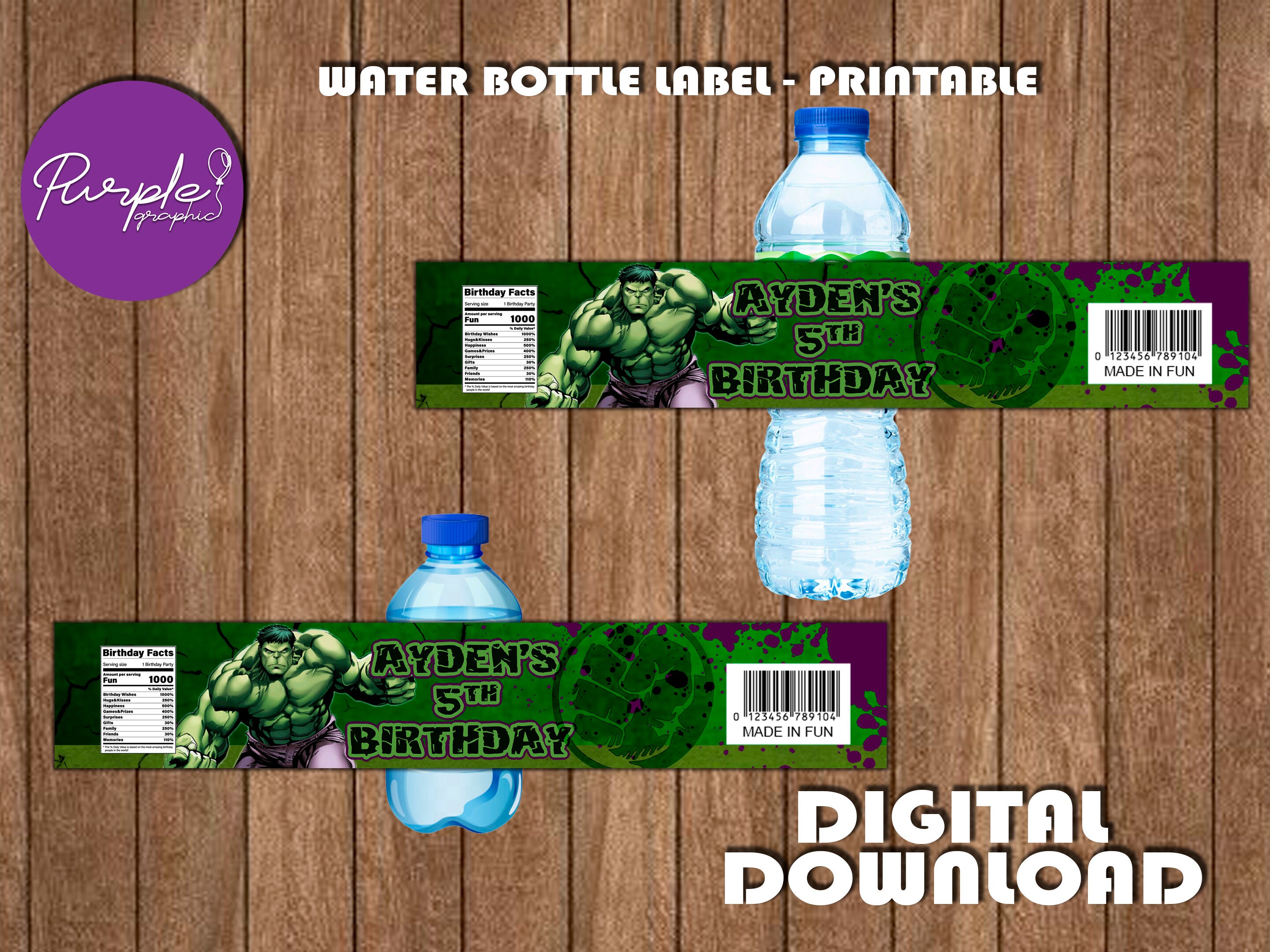Labels HULK Birthday Party Pack - Water Bottle Label - DIGITAL DOWNLOAD ...