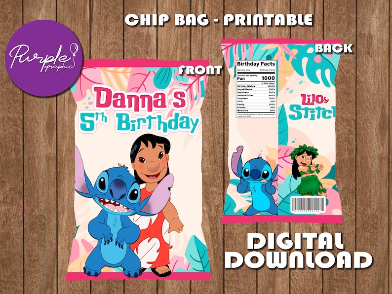 Label for Lilo and Stitch Birthday Party - Chip Bag 1oz - DIGITAL ...