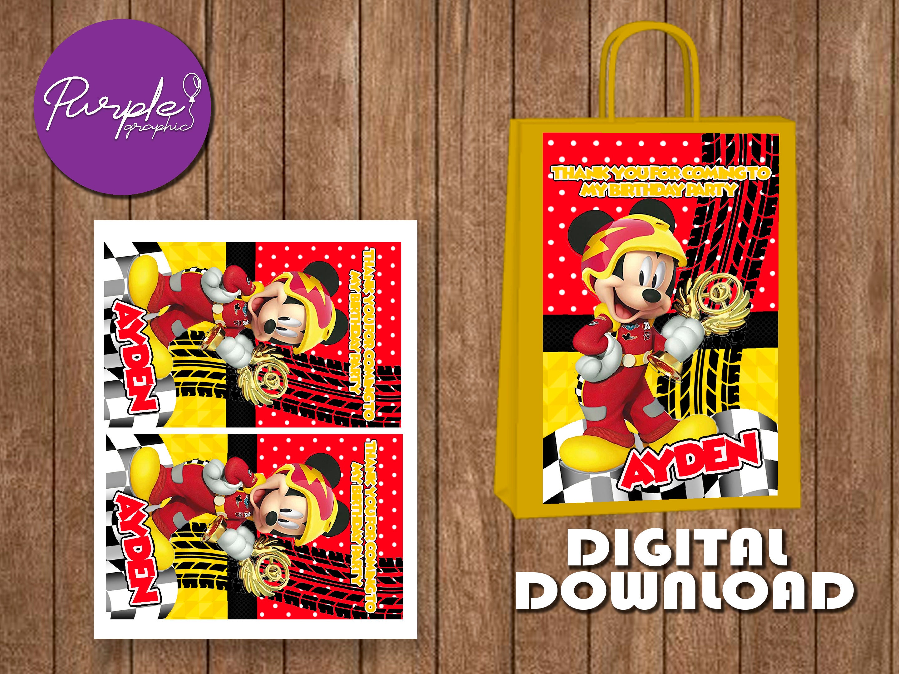 Labels for Mickey Racer Party Pack Chip Bag Favor Bag Juice DIGITAL ...