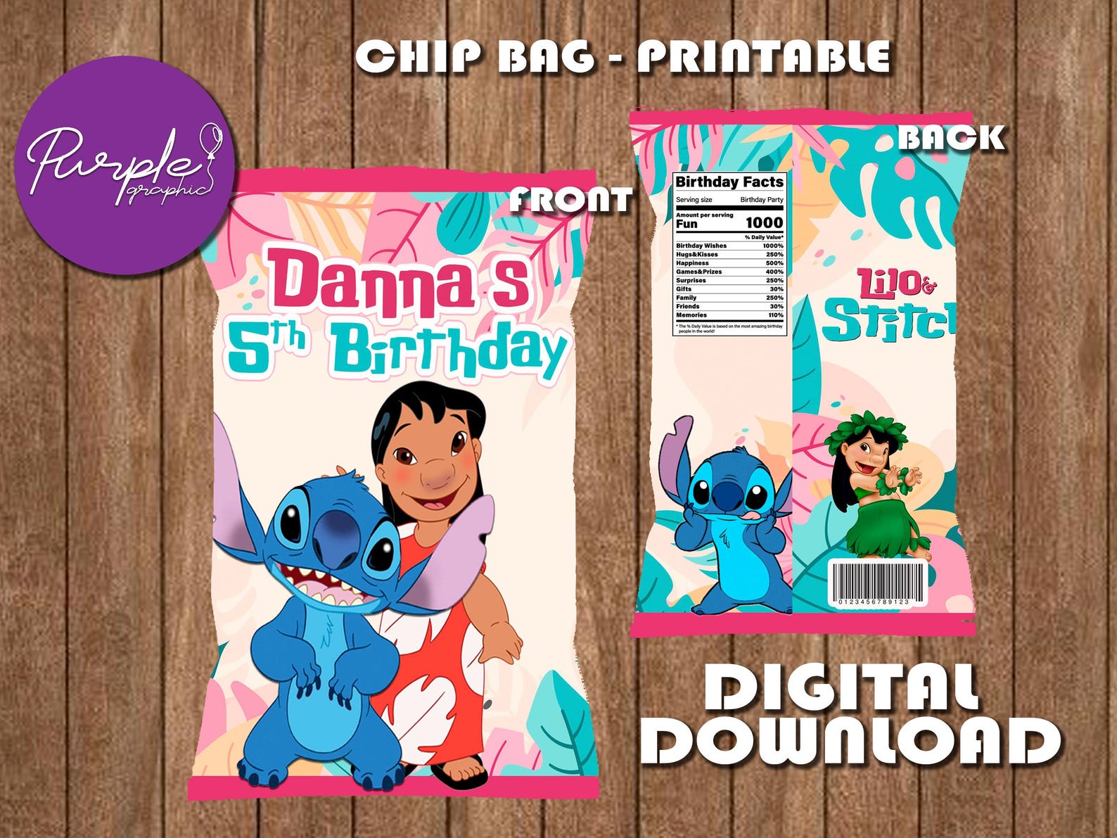 Labels for Lilo and Stitch Birthday Party Pack - Chip Bag - Favor Bag ...