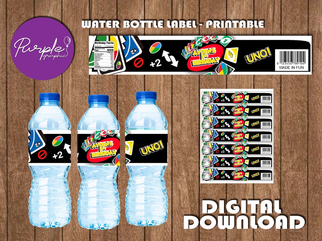 Labels for UNO Card Birthday Party Pack Water Bottle Label DIGITAL ...