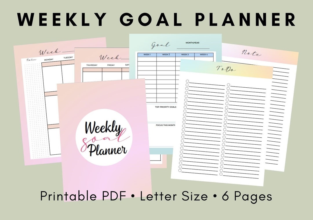 Weekly Goal Planner, Printable PDF Planners, Digital File 6 Pages ...