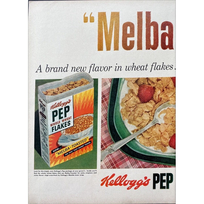 1953 Kellogg’s Pep Flakes Cereal Vintage Life Magazine Color Print Ad 2 ...