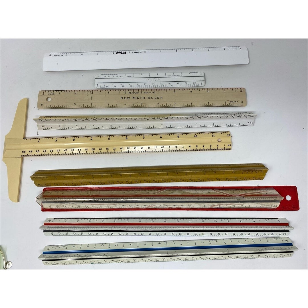 Lot 9 Vintage Architect Engineer Scale Triangular Rulers Staedtler ...