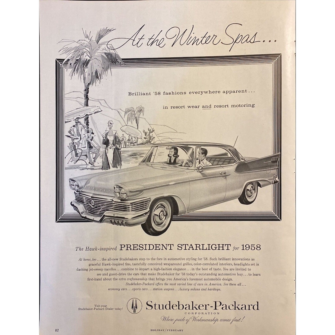 1958 Studebaker-packard President Starlight Vintage Black & White Print ...