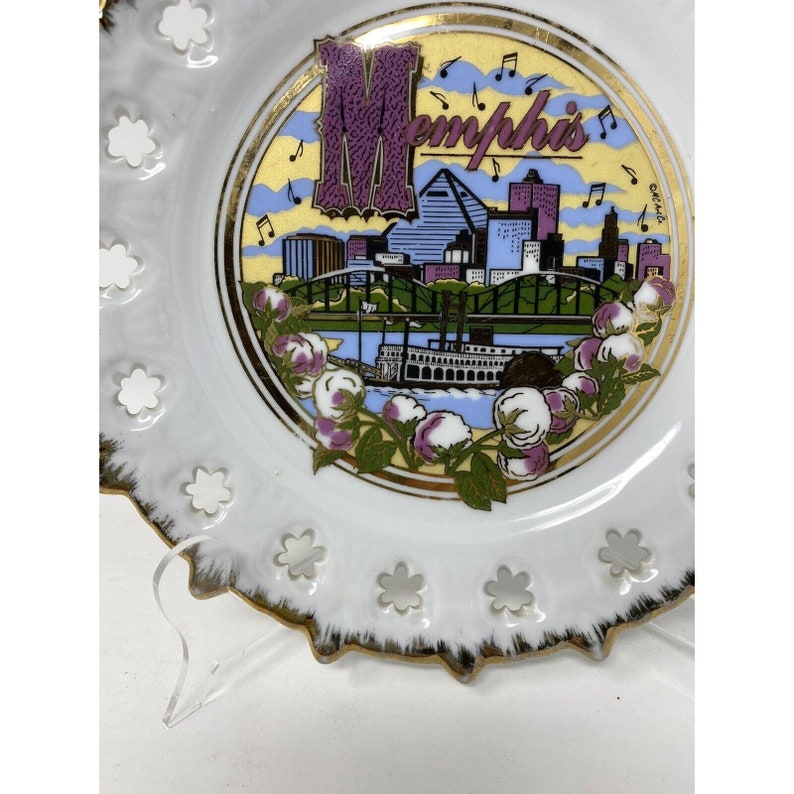 Memphis Tennessee Gold Trimmed Open Lattice Souvenir Collectors Plate 8 ...