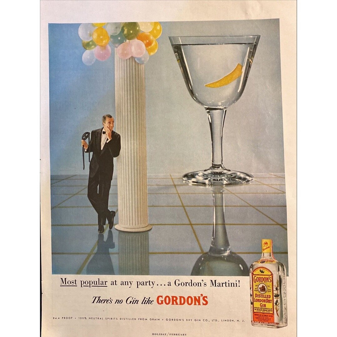 1958 Gordons Gin Vintage Color Print Ad Most Popular at Any Party ...