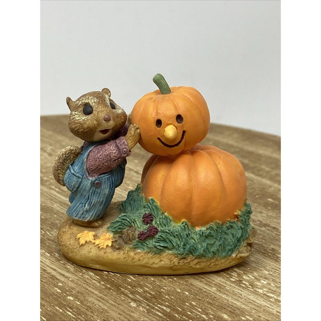 Hallmark 1992 Building a Pumpkin Man Tender Touches Chipmunk Figurine ...