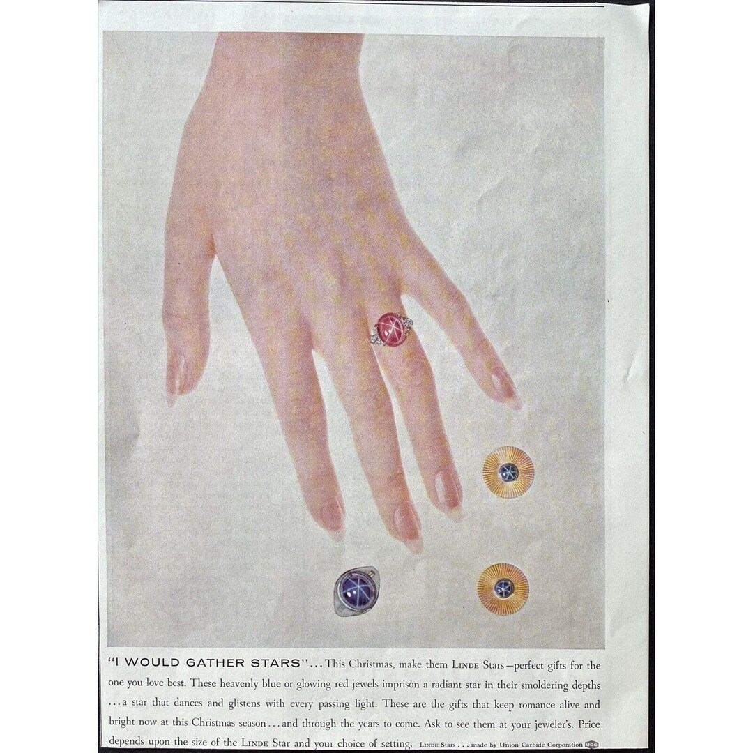 1958 Linde Star Sapphire Rings Color Print Ad Christmas I Would Gather ...