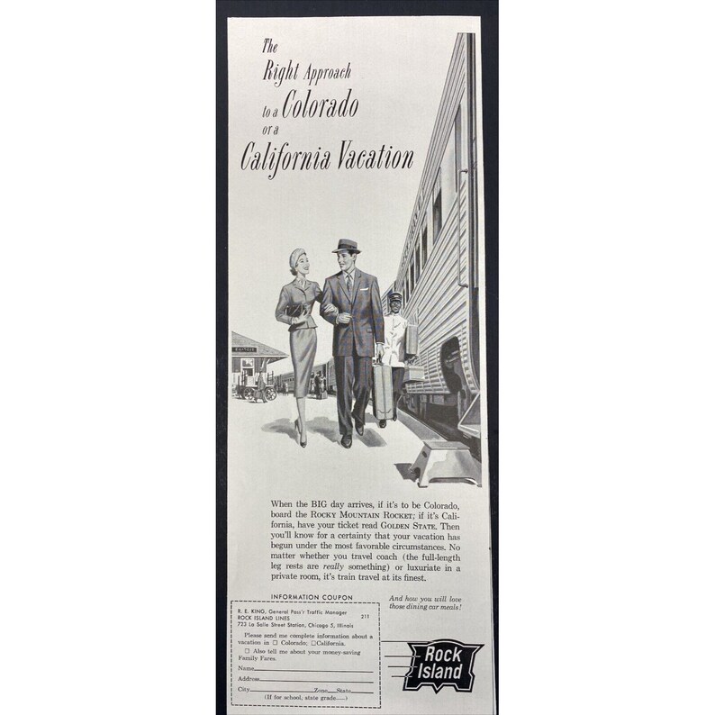 1958 Rock Island Lines Railroad Rocky Mountain Rocket Vintage Magazine ...