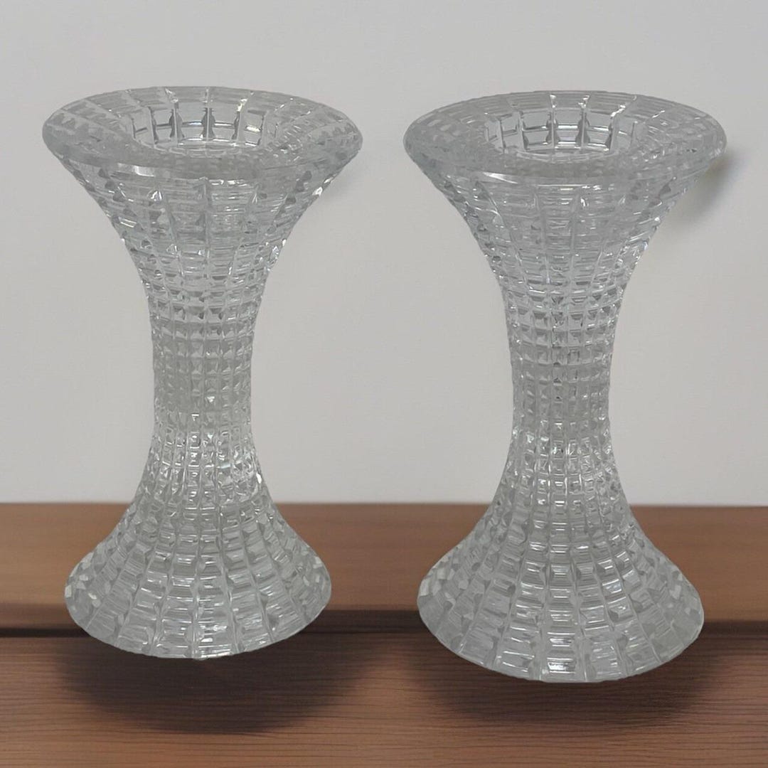 Set of 2 Rosenthal Cut Crystal Glass Polaris Candle Holders ...