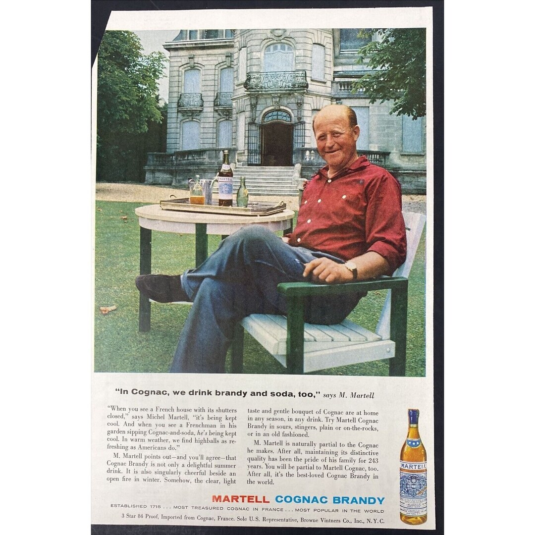 1958 Martell Cognac Brandy Vintage Color Print Ad M. Martell & British ...