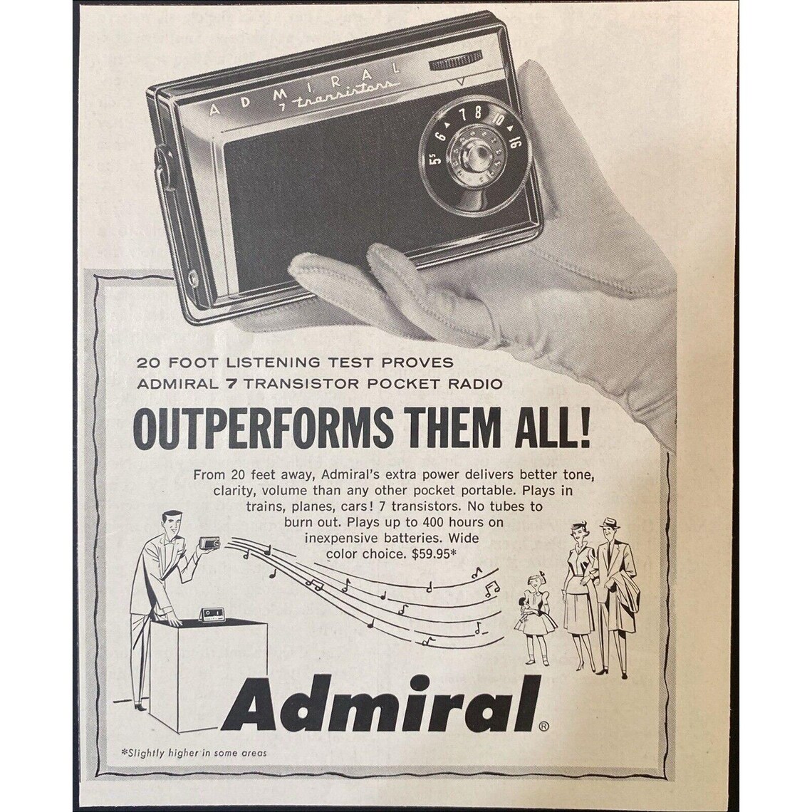 1958 Admiral Transistor Radio Vintage Print Ad Outperforms Them All! - Etsy